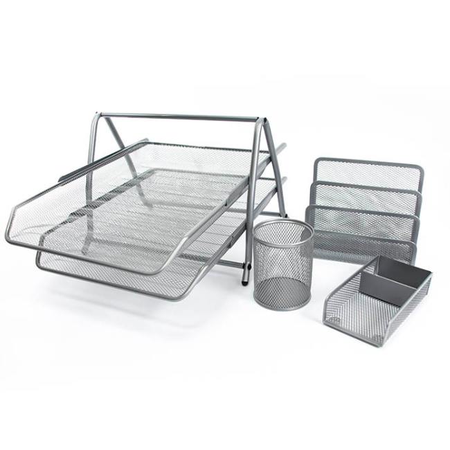 DESK ORGANIZER SILVER 4 PIECES / 2 SLIDING TRAYS A4 — GITZ Office Supplies