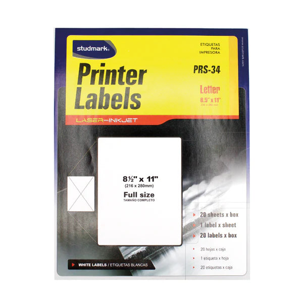 LABEL 8.5x11 INKJET/LASER 20sht STUDMARK PRS-34 — GITZ Office Supplies